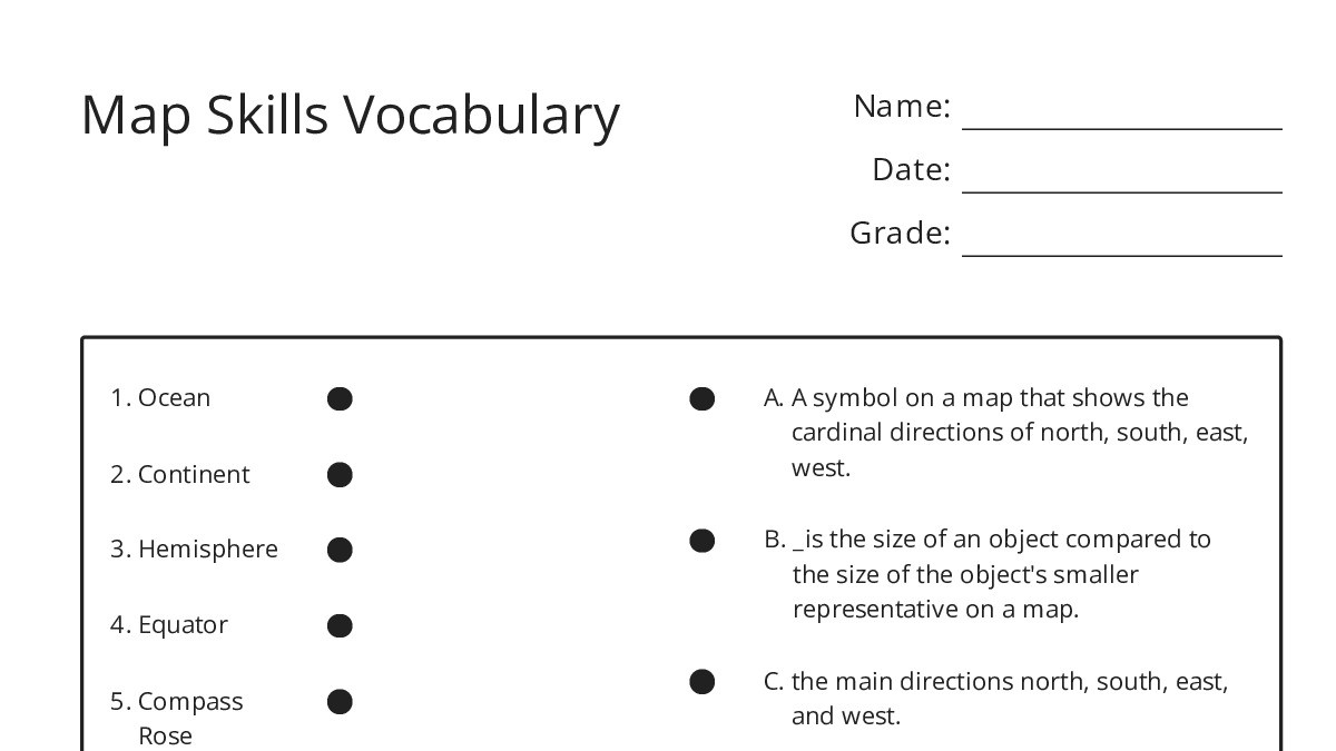 Map Skills Vocabulary - My Worksheet Maker: Create Your Own Worksheets