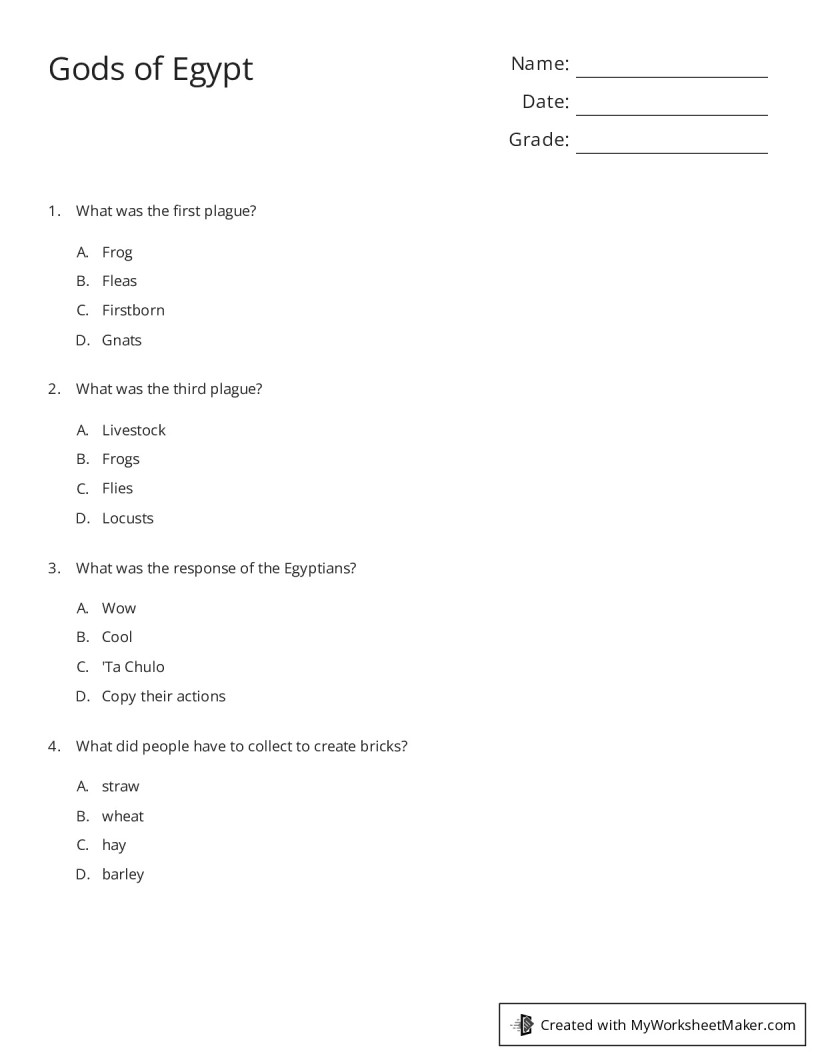 Gods of Egypt - My Worksheet Maker: Create Your Own Worksheets