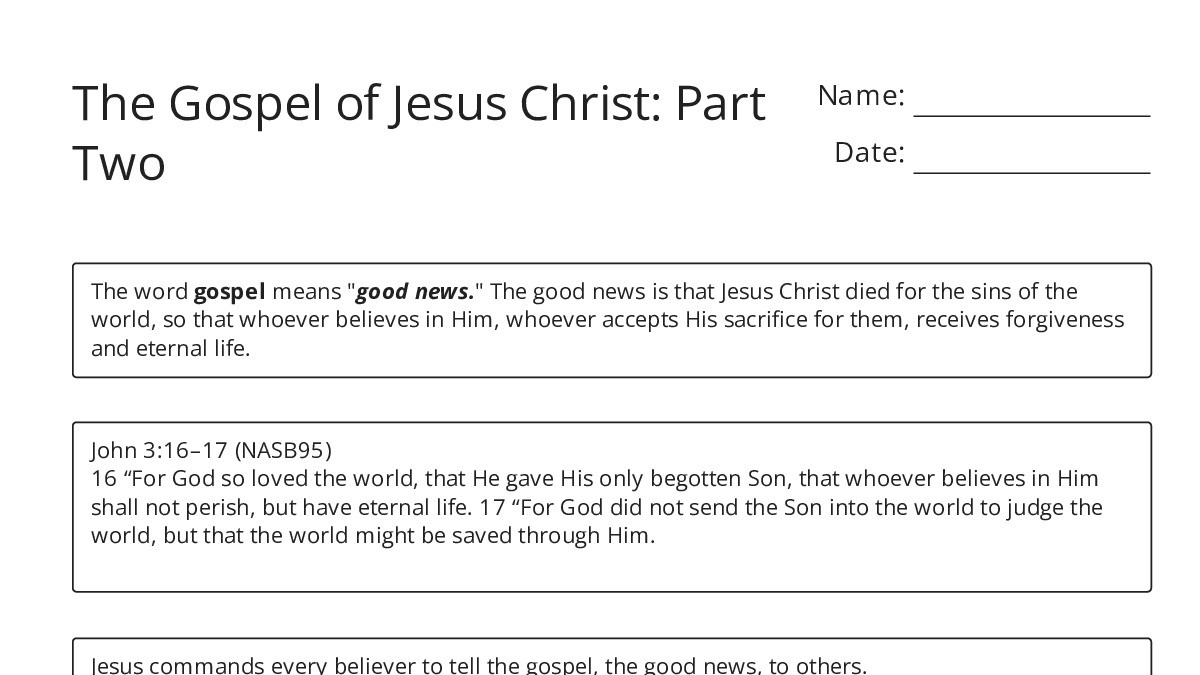 The Gospel of Jesus Christ: Part Two - My Worksheet Maker: Create Your ...