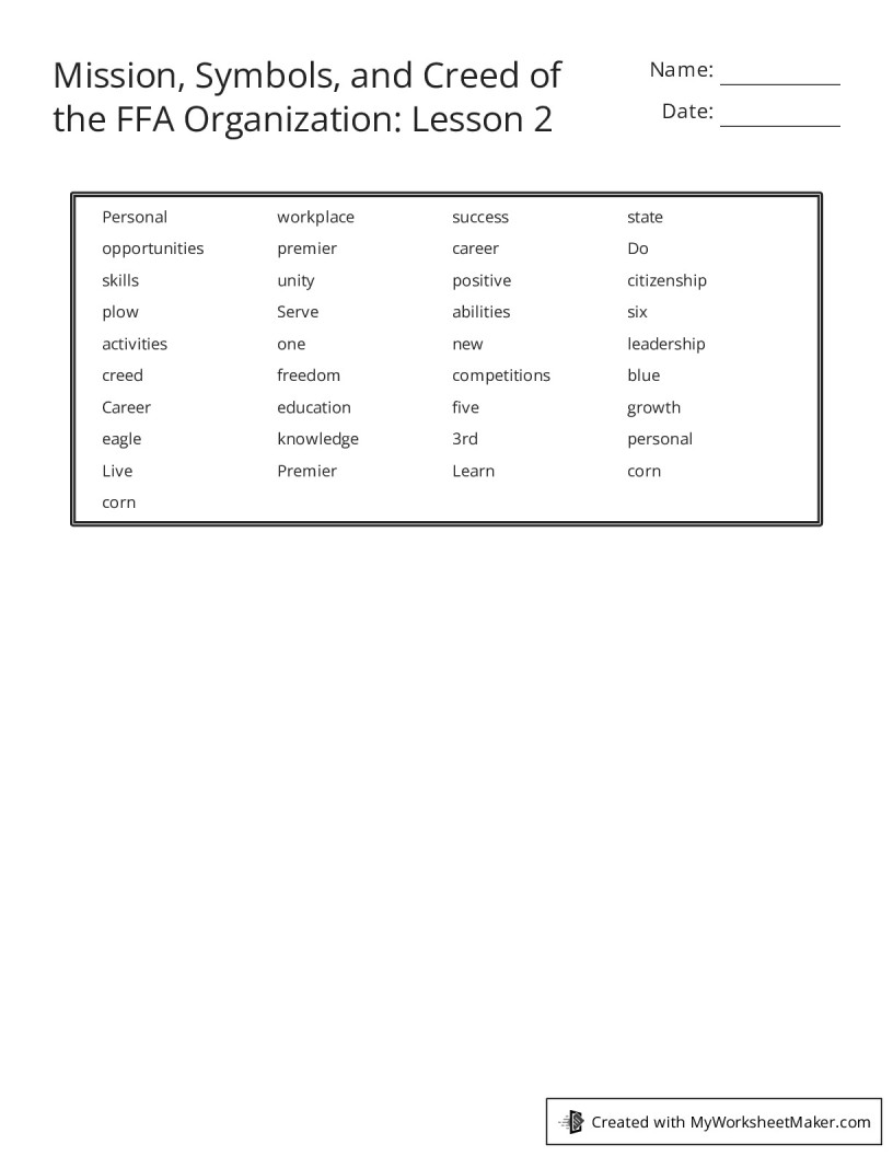 Mission, Symbols, and Creed of the FFA Organization: Lesson 2 - My ...