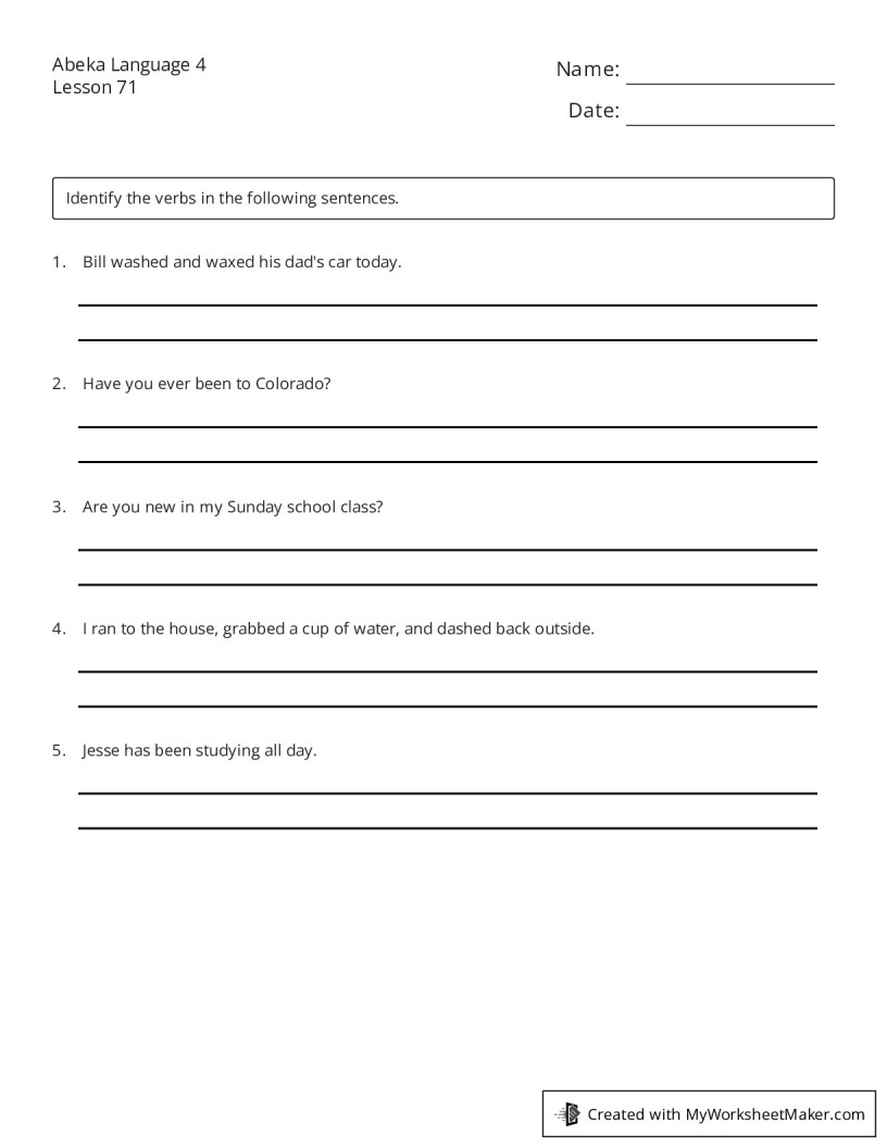 Abeka Language 4 Lesson 71 - My Worksheet Maker: Create Your Own Worksheets