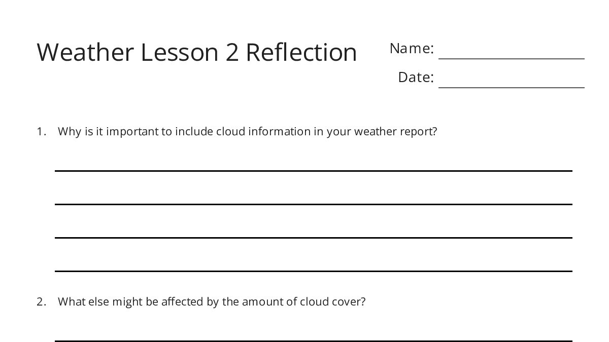 Weather Lesson 2 Reflection - My Worksheet Maker: Create Your Own ...