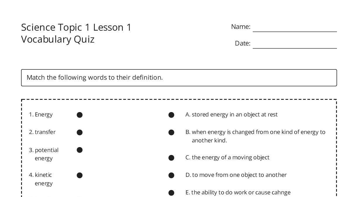 Science Topic 1 Lesson 1 Vocabulary Quiz - My Worksheet Maker: Create ...