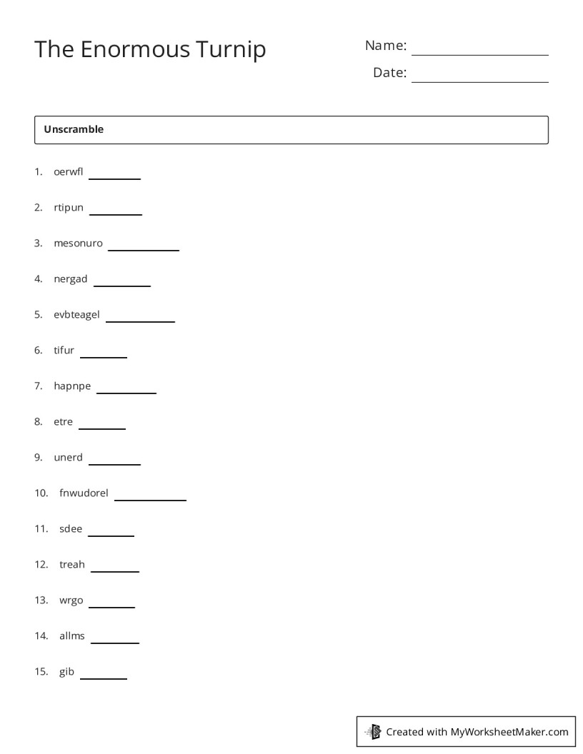 The Enormous Turnip - My Worksheet Maker: Create Your Own Worksheets