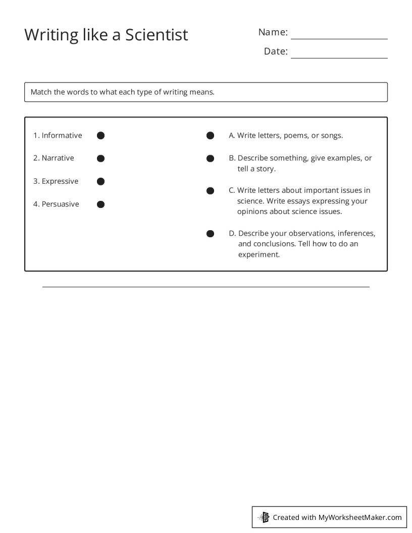 Writing like a Scientist - My Worksheet Maker: Create Your Own Worksheets