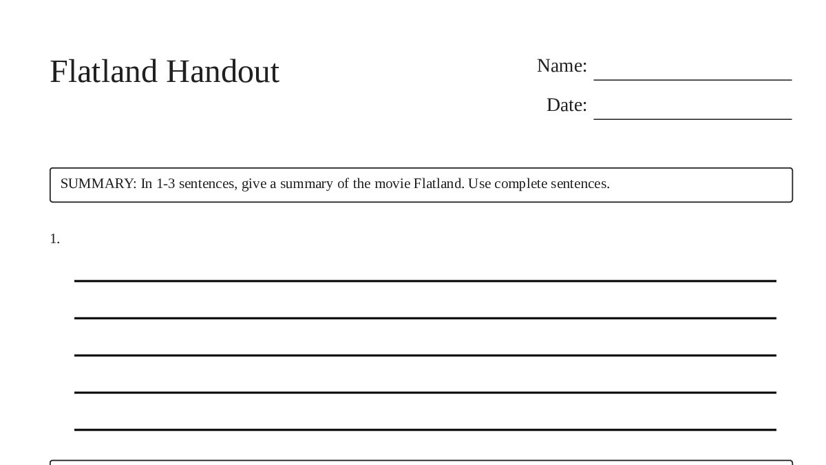 Flatland Handout - My Worksheet Maker: Create Your Own Worksheets