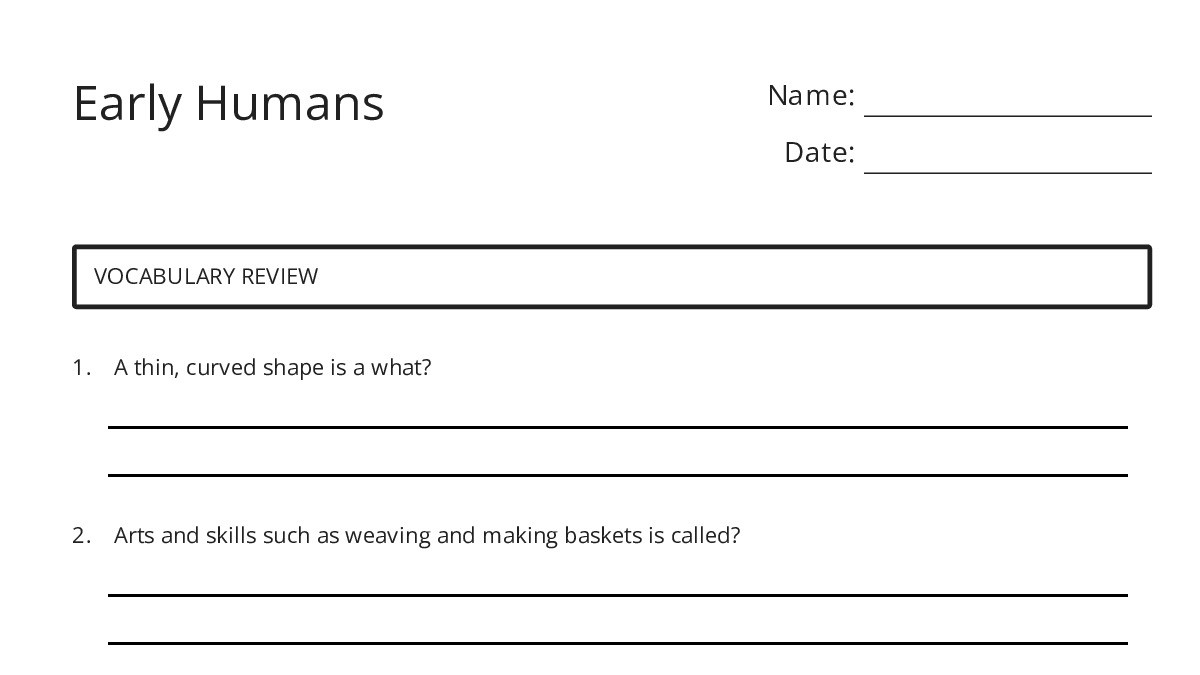 Early Humans - My Worksheet Maker: Create Your Own Worksheets