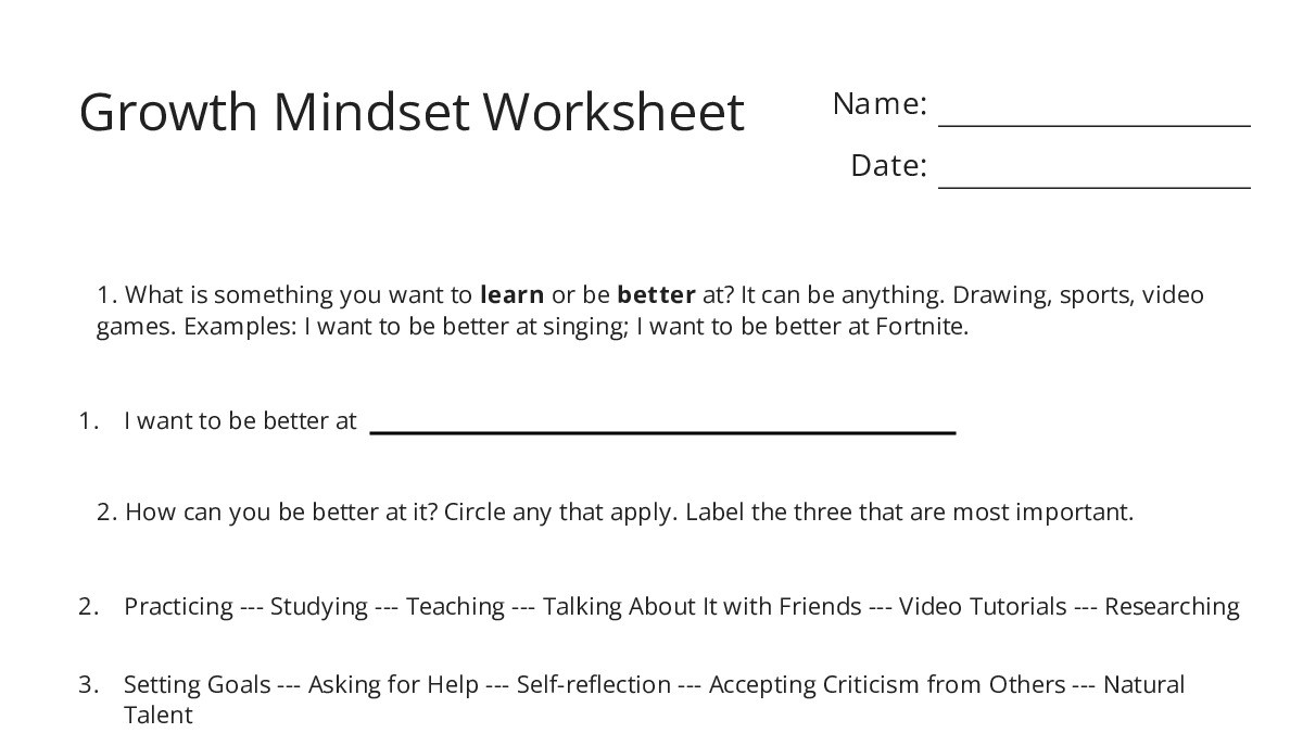 Growth Mindset Worksheet - My Worksheet Maker: Create Your Own Worksheets
