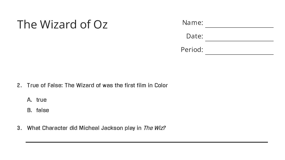 The Wizard of Oz - My Worksheet Maker: Create Your Own Worksheets