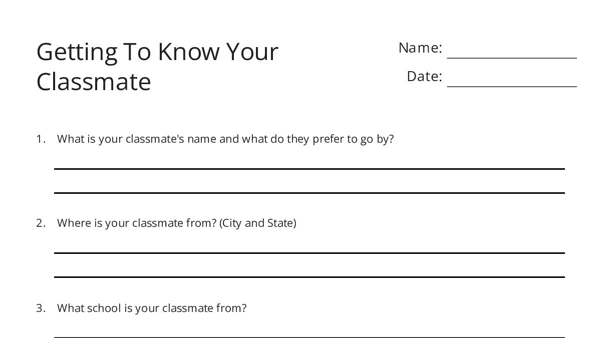 Getting To Know Your Classmate - My Worksheet Maker: Create Your Own ...