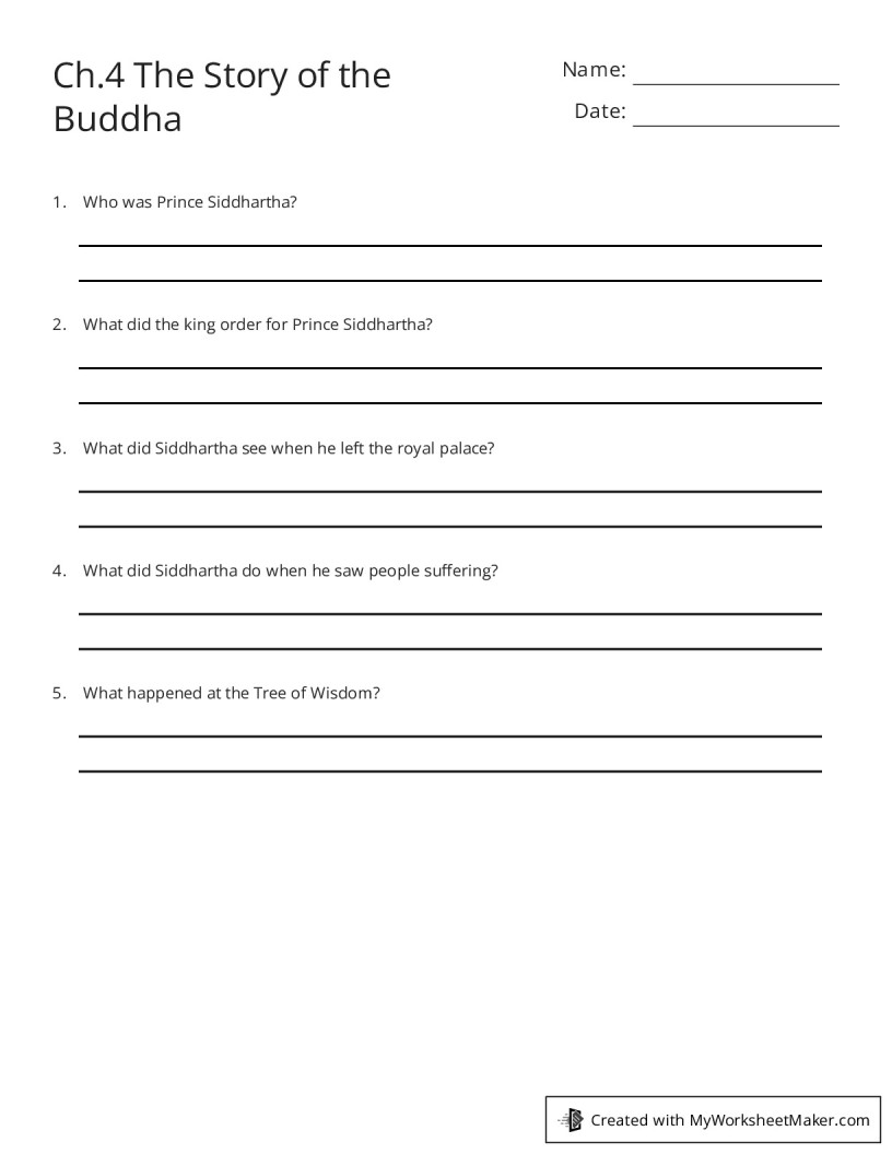 Ch.4 The Story of the Buddha - My Worksheet Maker: Create Your Own ...
