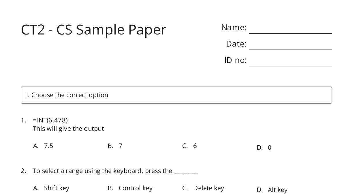 CT2 - CS Sample Paper - My Worksheet Maker: Create Your Own Worksheets