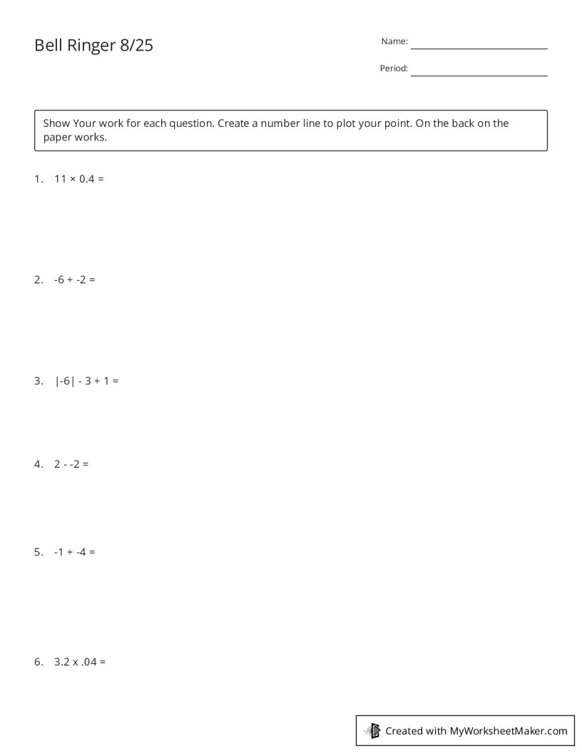 Bell Ringer 8/25 - My Worksheet Maker: Create Your Own Worksheets