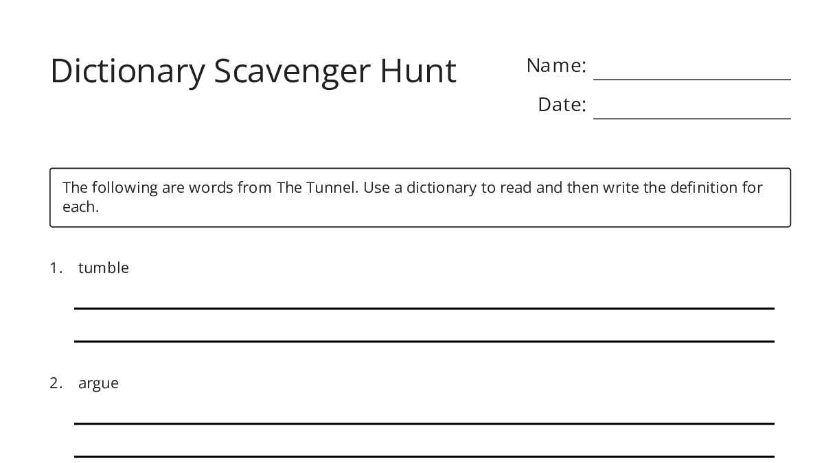 Dictionary Scavenger Hunt - My Worksheet Maker: Create Your Own Worksheets