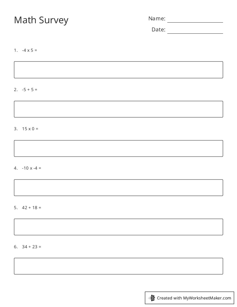 Math Survey - My Worksheet Maker: Create Your Own Worksheets
