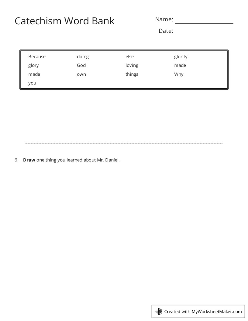 Catechism Word Bank - My Worksheet Maker: Create Your Own Worksheets