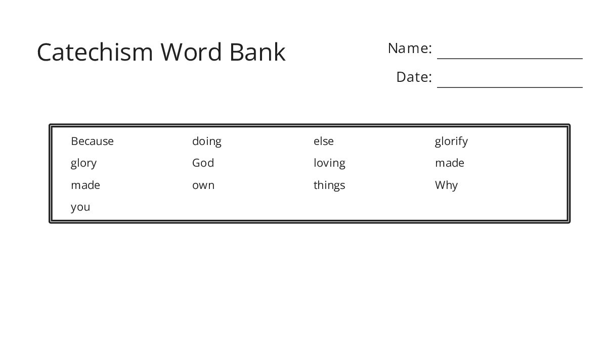 Catechism Word Bank - My Worksheet Maker: Create Your Own Worksheets