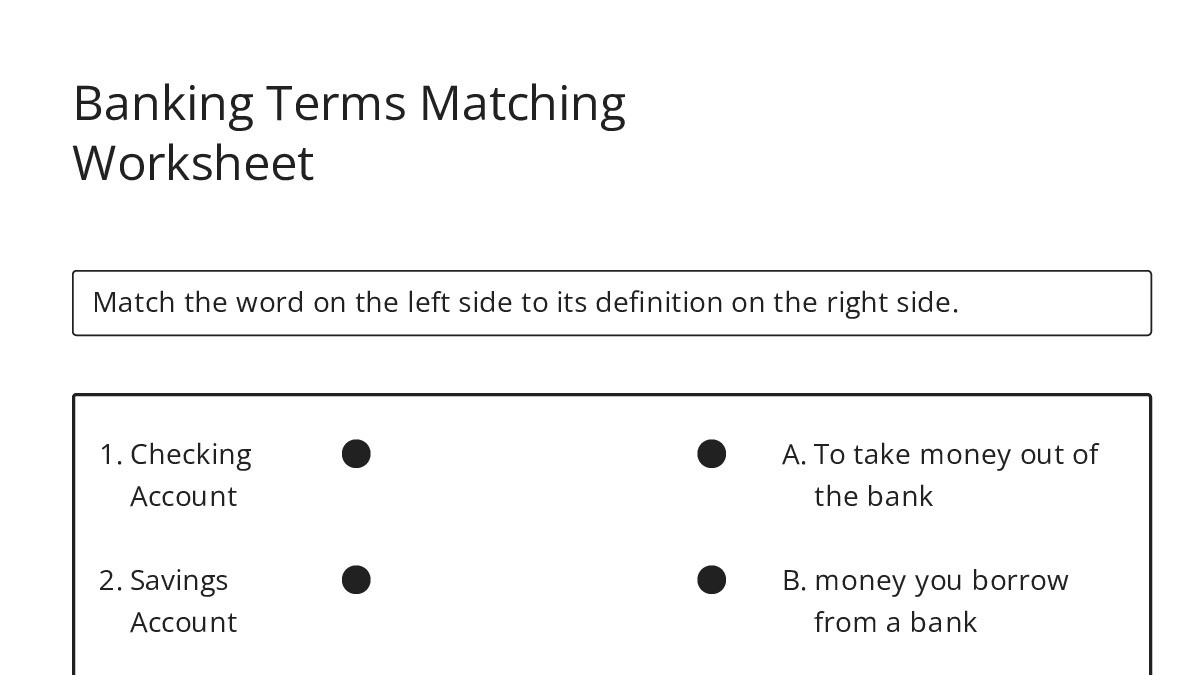 Banking Terms Matching Worksheet - My Worksheet Maker: Create Your Own ...