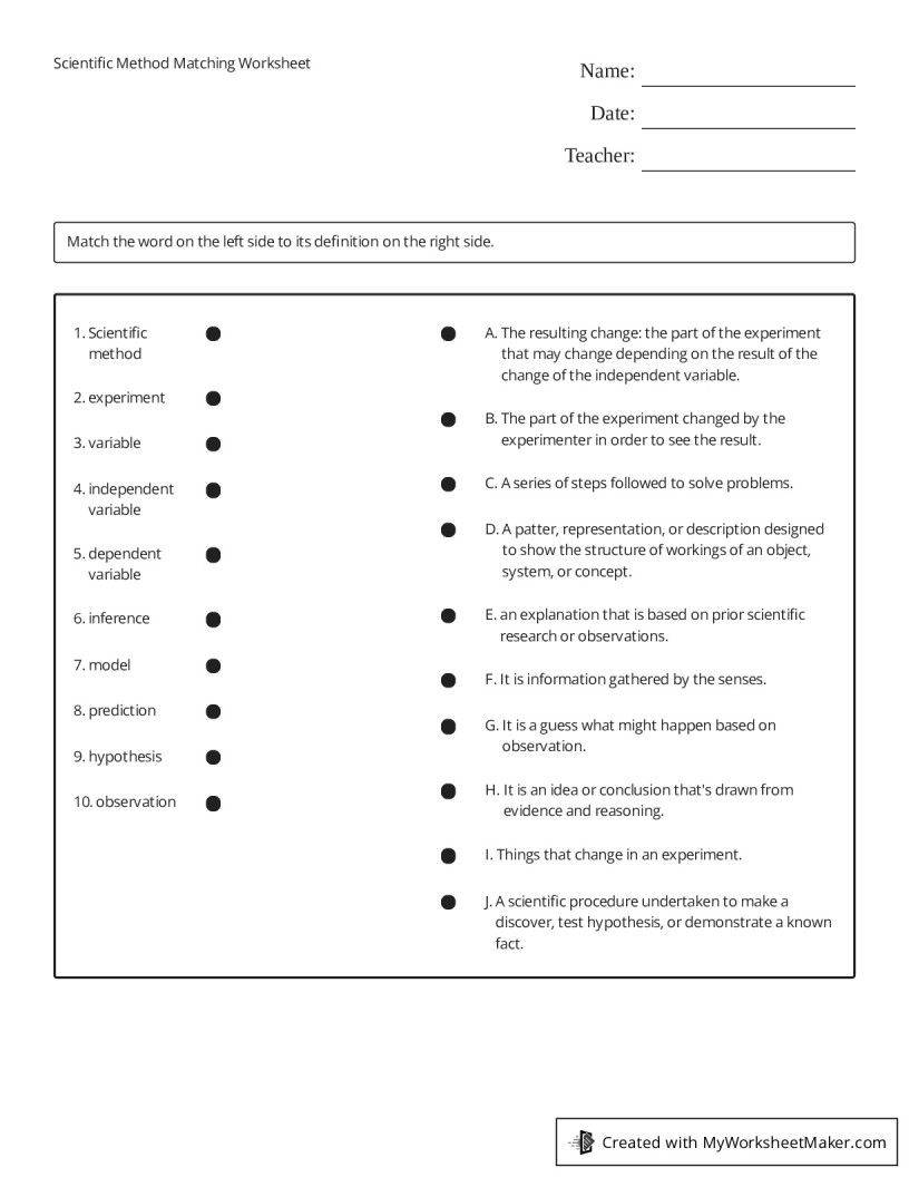 Scientific Method Matching Worksheet - My Worksheet Maker: Create Your ... Scientific Method Matching Worksheet - My Worksheet Maker: Create Your ...