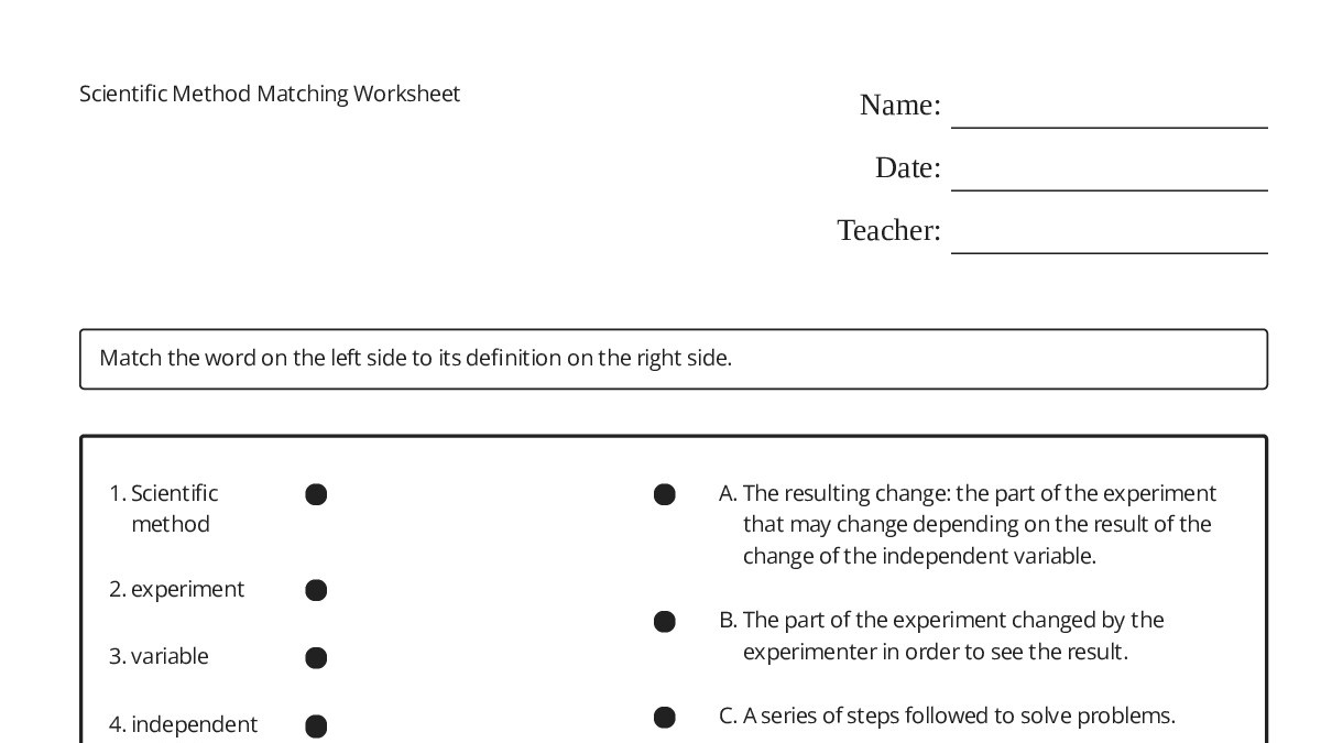 Scientific Method Matching Worksheet - My Worksheet Maker: Create Your ...