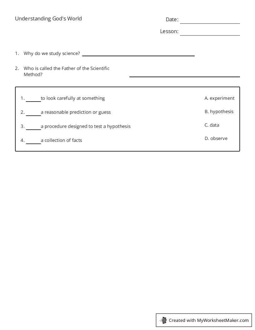 Understanding God's World - My Worksheet Maker: Create Your Own Worksheets