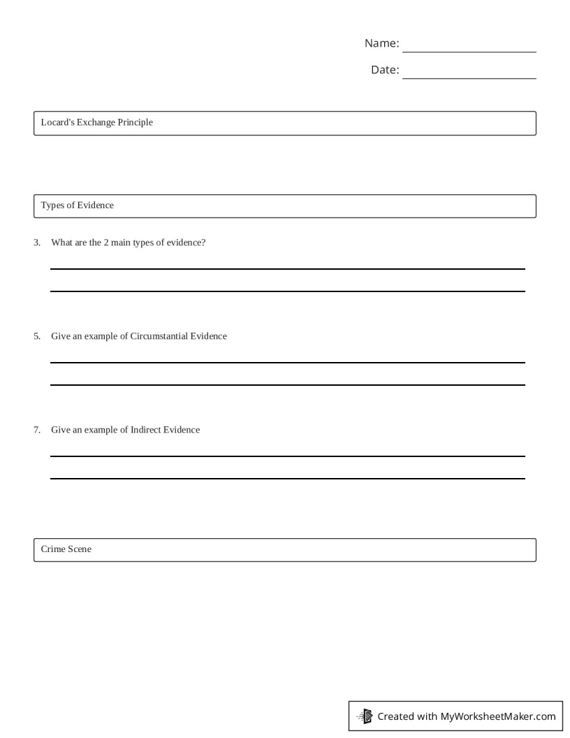 Crime Scene and Evidence Collection - My Worksheet Maker: Create Your ...