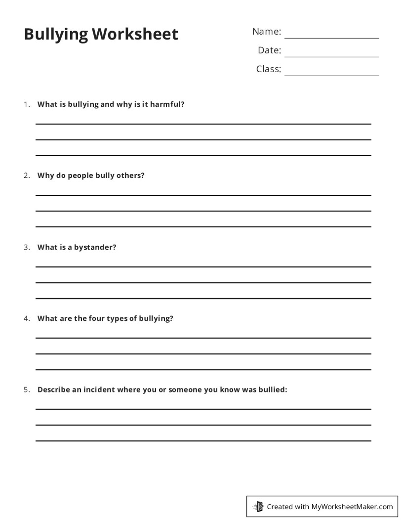 Bullying Worksheet - My Worksheet Maker: Create Your Own Worksheets