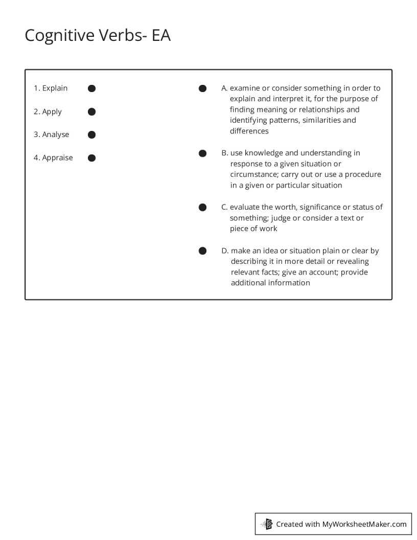 Cognitive Verbs- EA - My Worksheet Maker: Create Your Own Worksheets