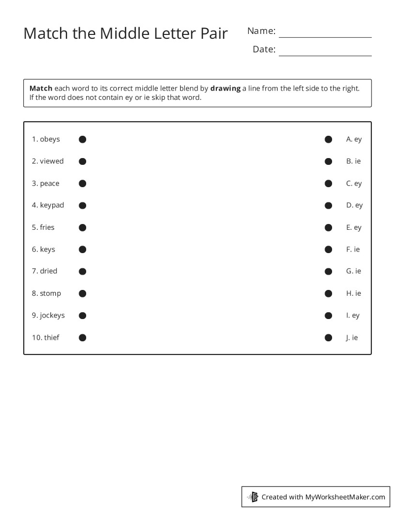 Match the Middle Letter Pair - My Worksheet Maker: Create Your Own ...
