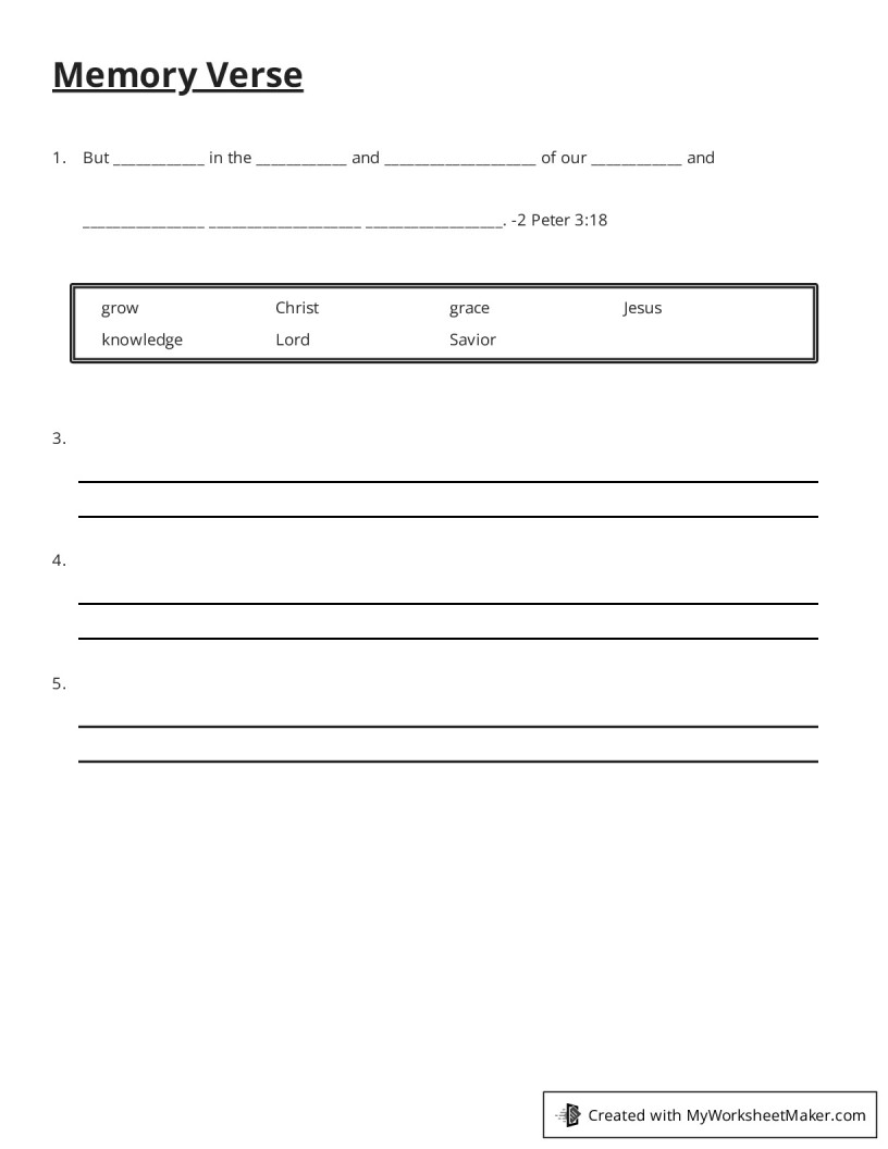Memory Verse - My Worksheet Maker: Create Your Own Worksheets