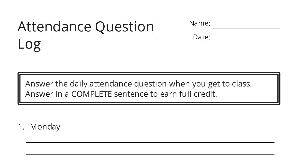 Attendance Question Log - My Worksheet Maker: Create Your Own Worksheets