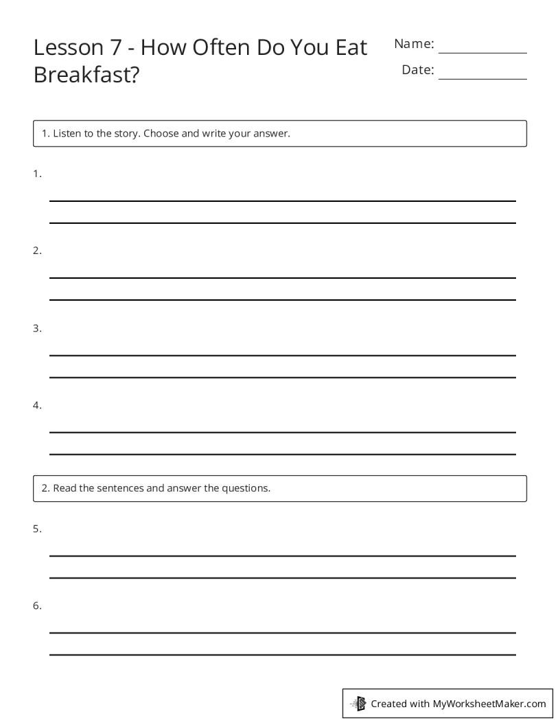 Lesson 7 - How Often Do You Eat Breakfast? - My Worksheet Maker: Create ...