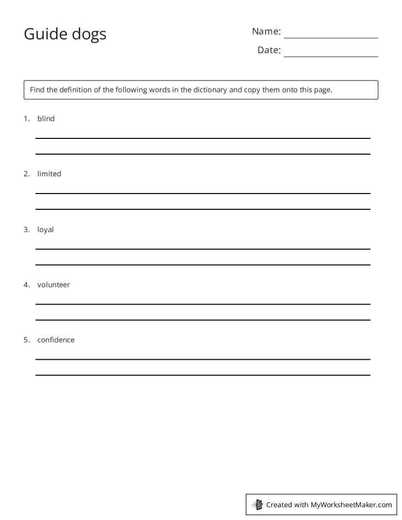 Guide dogs - My Worksheet Maker: Create Your Own Worksheets
