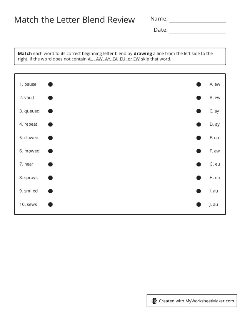 Match the Letter Blend Review - My Worksheet Maker: Create Your Own ...
