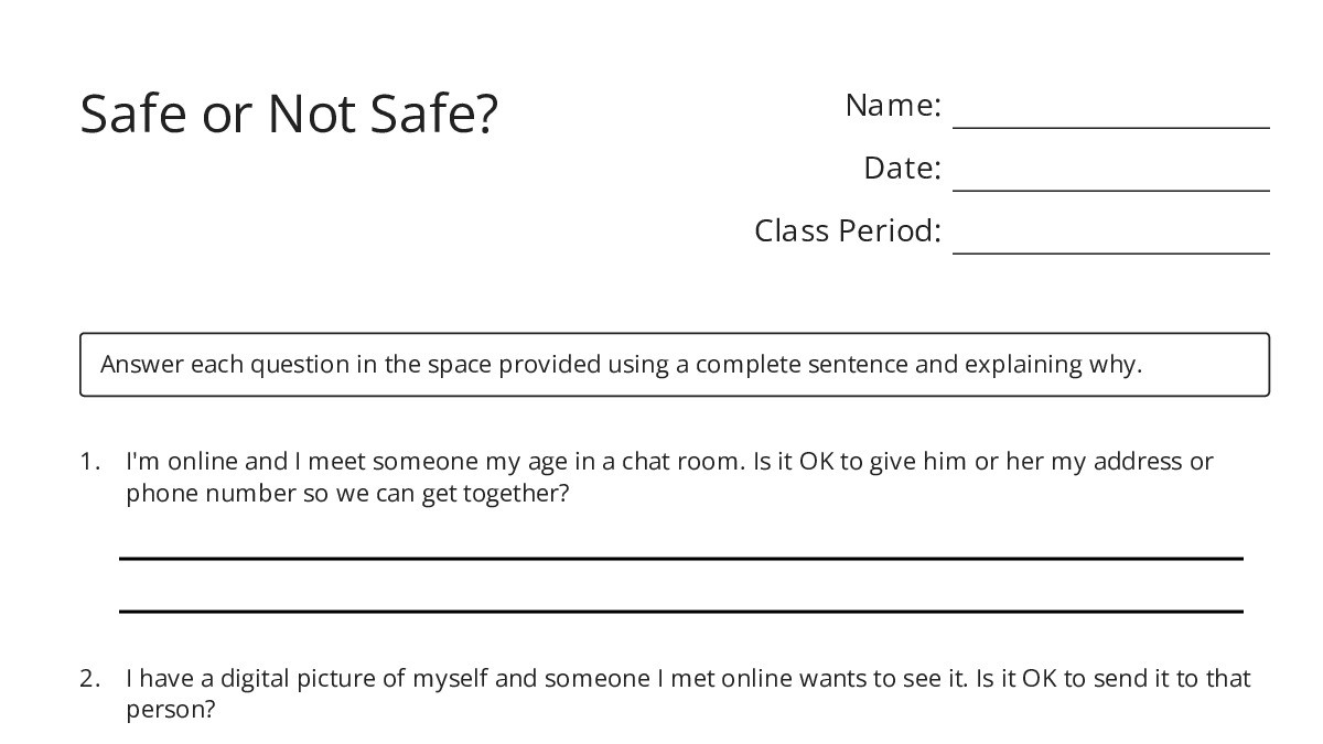 Safe or Not Safe? - My Worksheet Maker: Create Your Own Worksheets