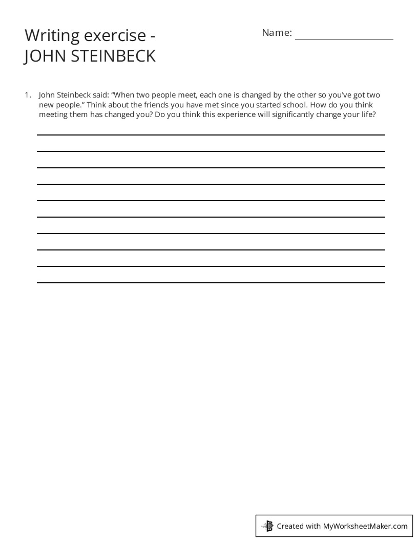 Writing exercise - JOHN STEINBECK - My Worksheet Maker: Create Your Own ...