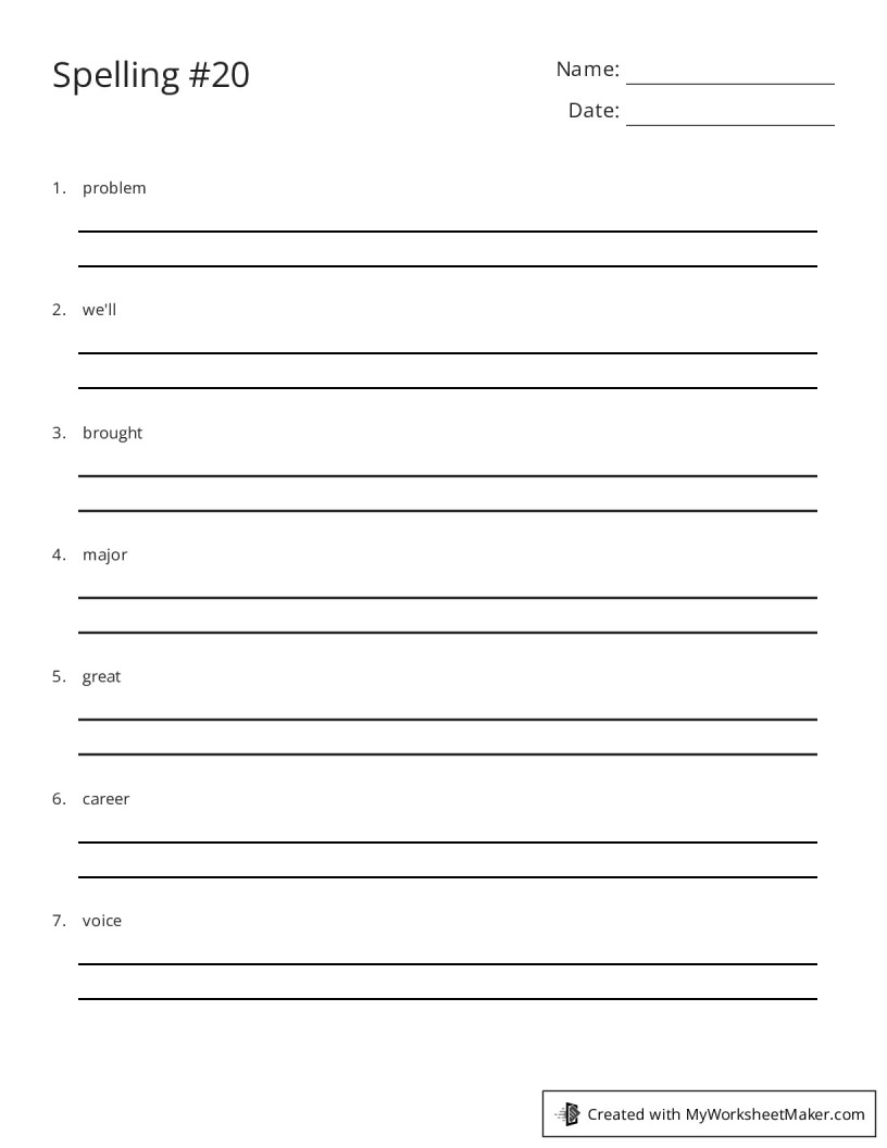 Spelling #20 - My Worksheet Maker: Create Your Own Worksheets