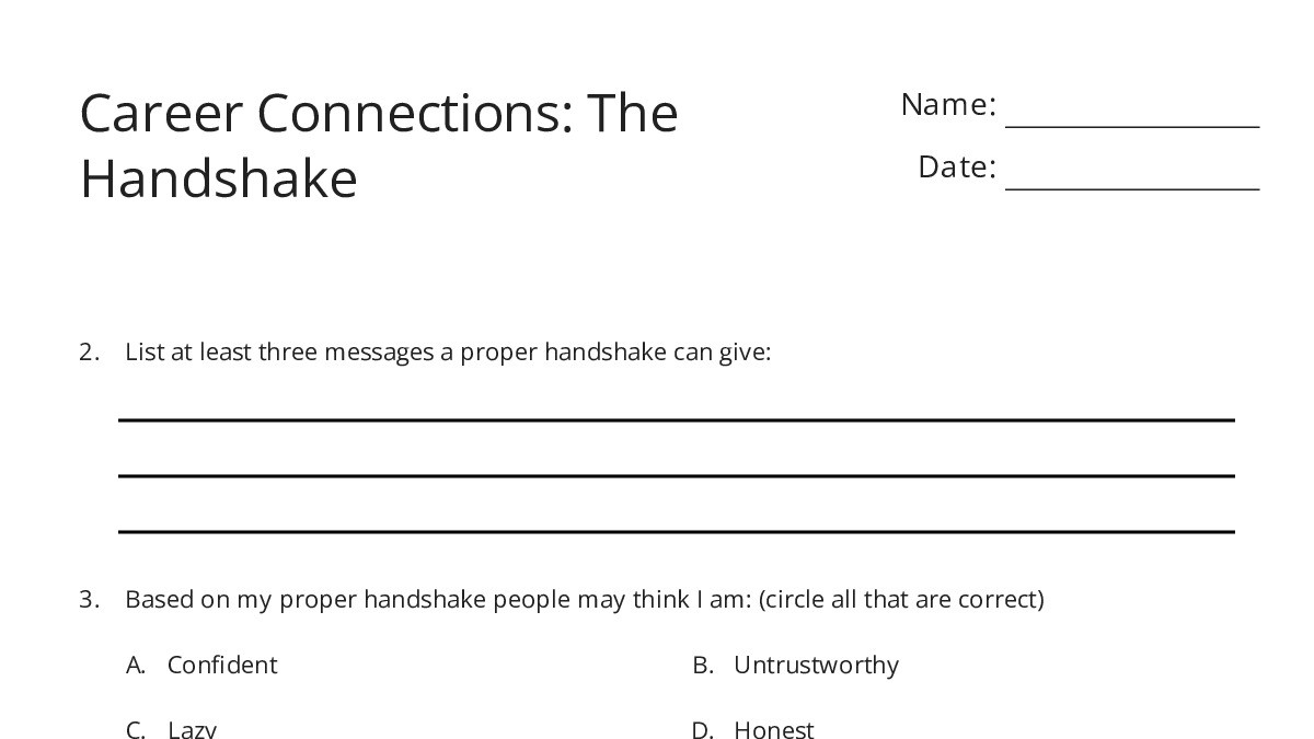 Career Connections: The Handshake - My Worksheet Maker: Create Your Own ...