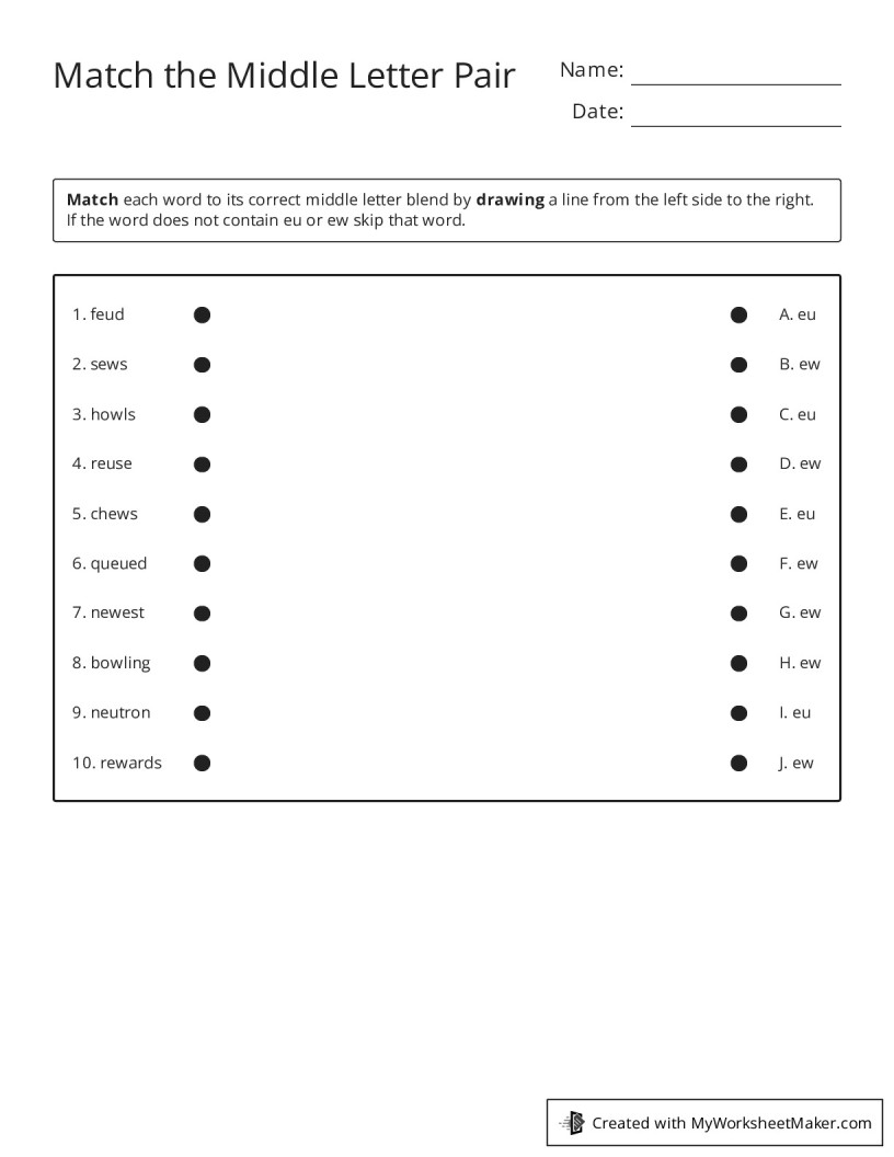 Match the Middle Letter Pair - My Worksheet Maker: Create Your Own ...