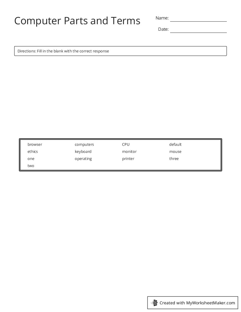 Computer Parts and Terms - My Worksheet Maker: Create Your Own Worksheets