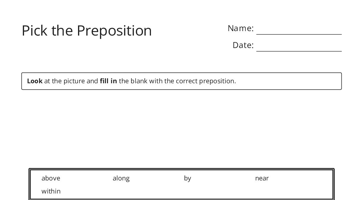 Pick the Preposition - My Worksheet Maker: Create Your Own Worksheets