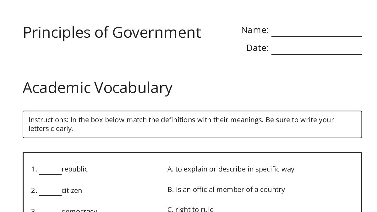 Principles of Government - My Worksheet Maker: Create Your Own Worksheets