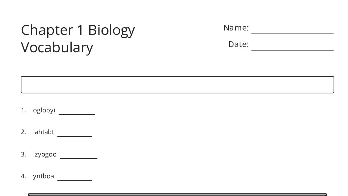 Chapter 1 Biology Vocabulary - My Worksheet Maker: Create Your Own ...