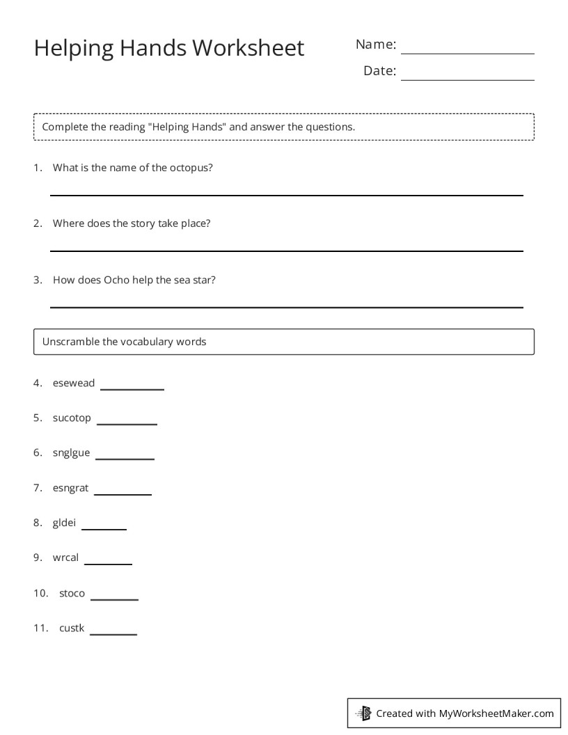Helping Hands Worksheet - My Worksheet Maker: Create Your Own Worksheets