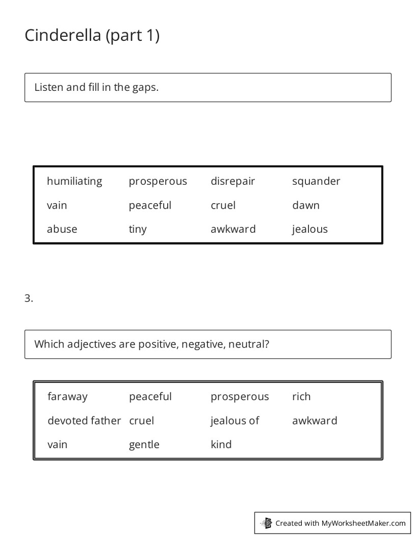 Cinderella (part 1) - My Worksheet Maker: Create Your Own Worksheets