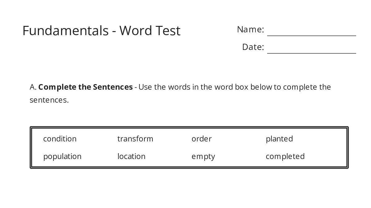 Fundamentals - Word Test - My Worksheet Maker: Create Your Own Worksheets
