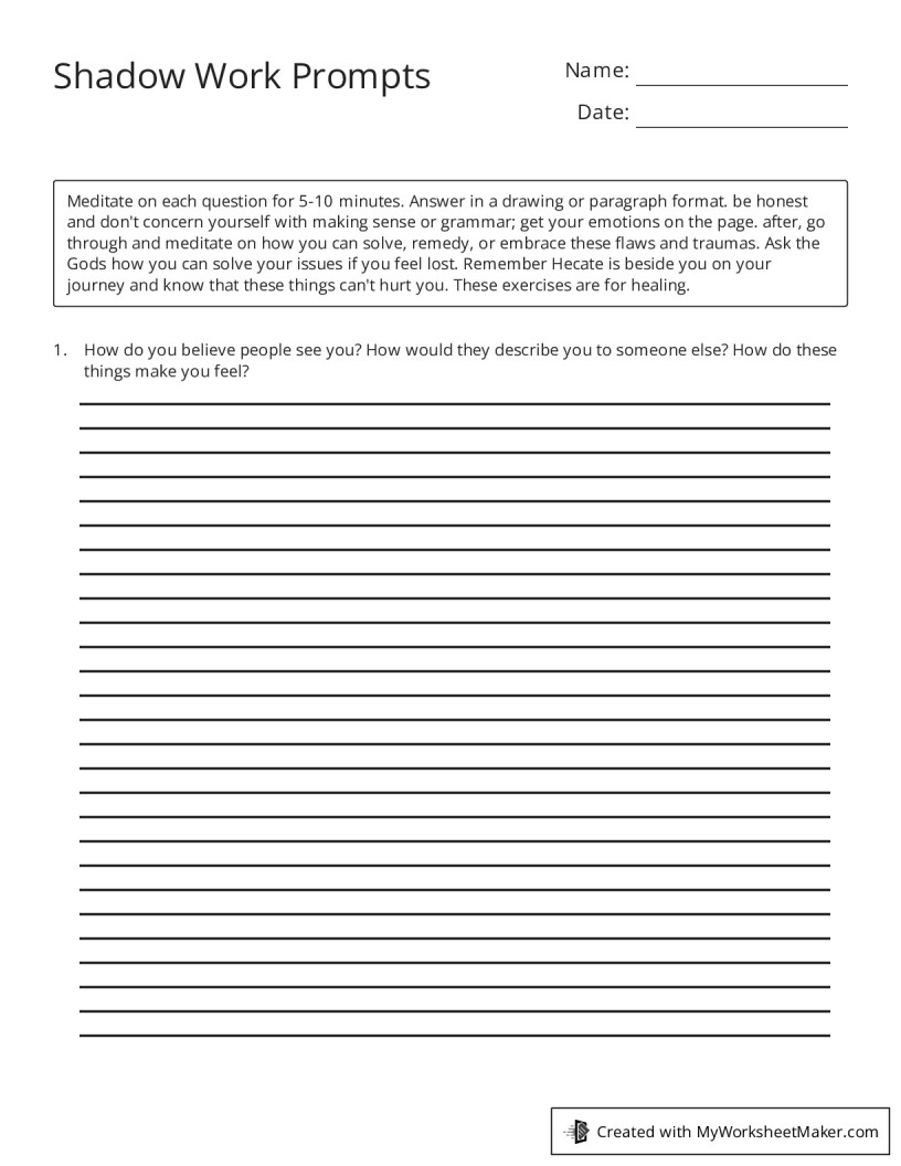 Shadow Work Prompts - My Worksheet Maker: Create Your Own Worksheets