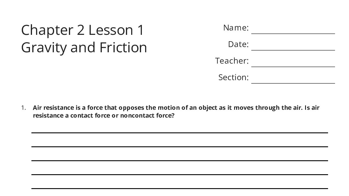 Chapter 2 Lesson 1 Gravity and Friction - My Worksheet Maker: Create ...