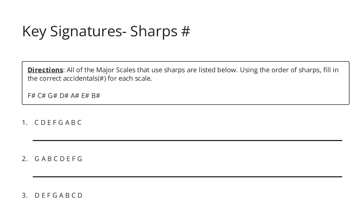 Key Signatures- Sharps # - My Worksheet Maker: Create Your Own Worksheets