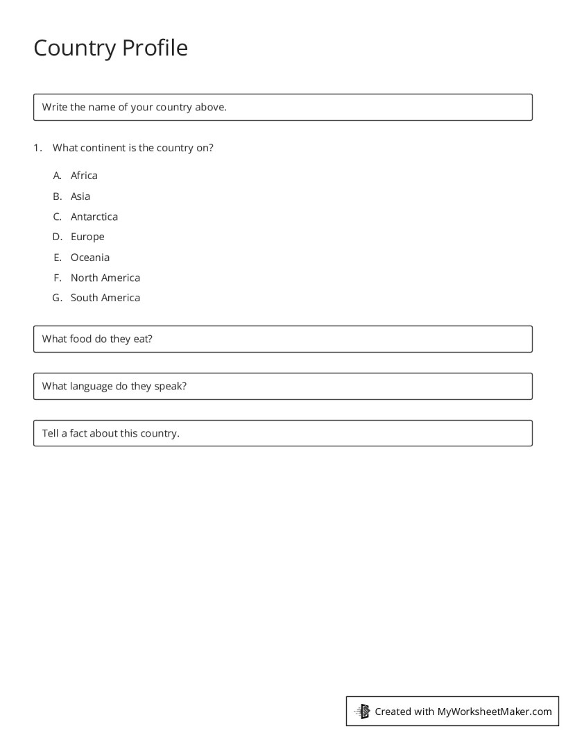 Country Profile - My Worksheet Maker: Create Your Own Worksheets